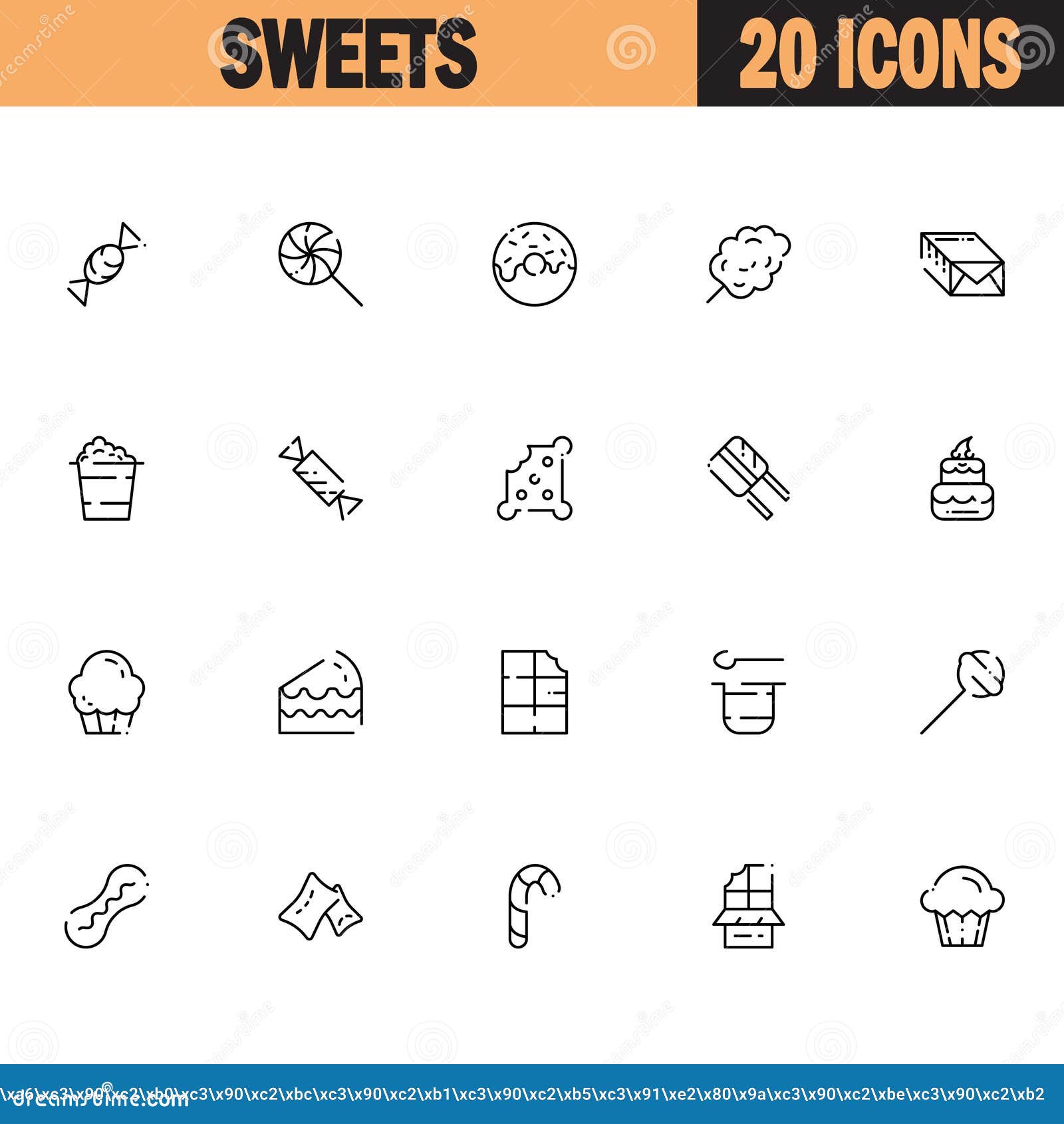 Sweets Food Flat Icon Set for Web Design. Stock Vector - Illustration ...
