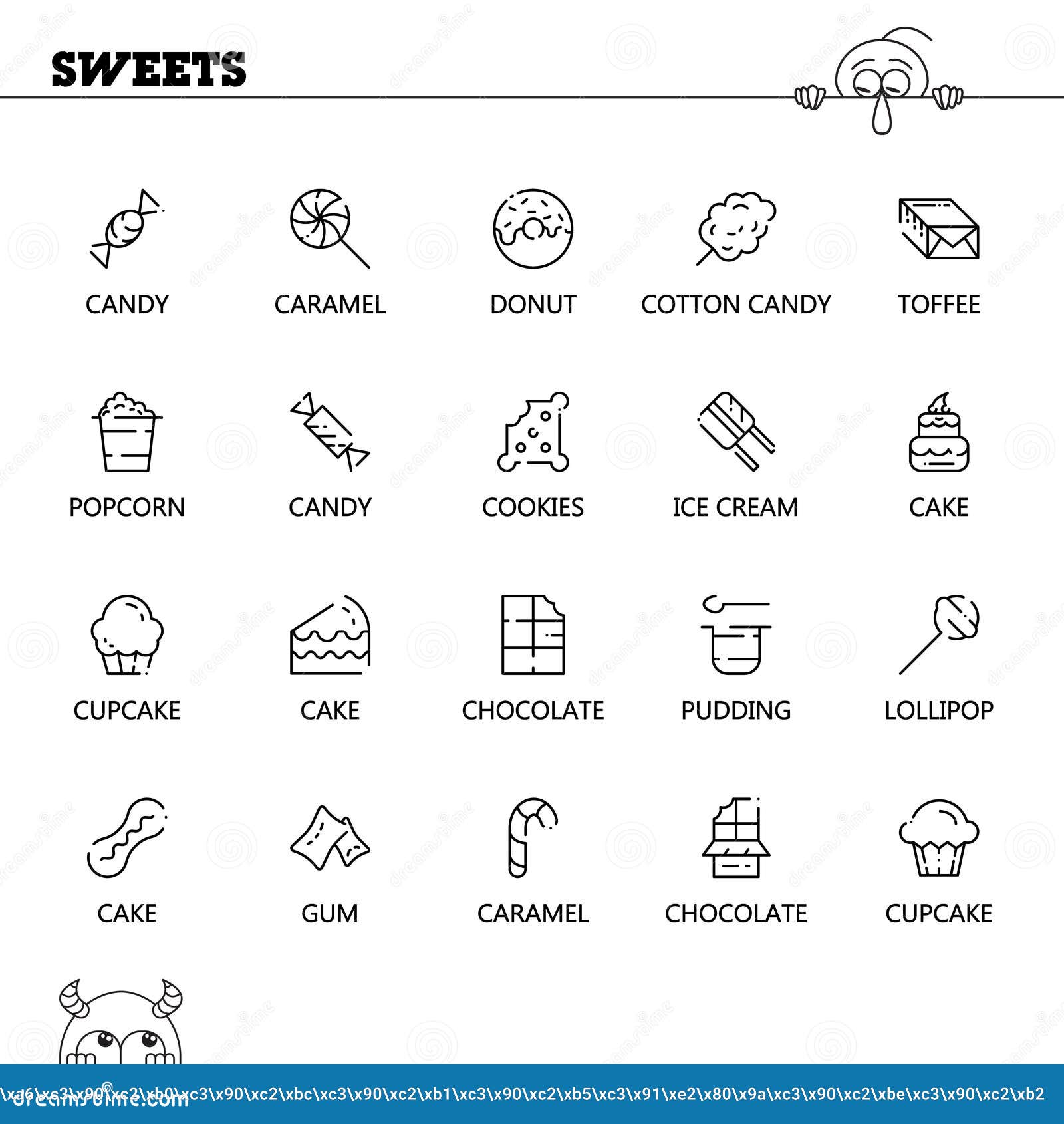 Sweets Food Flat Icon Set for Web Design. Stock Vector - Illustration ...