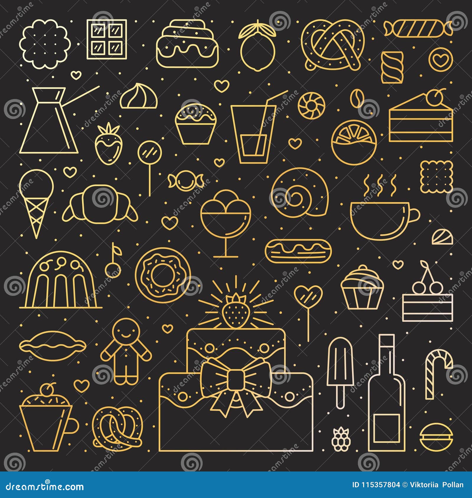 Sweets Gold Square Illustration. Simple Outline Design. Stock Vector ...