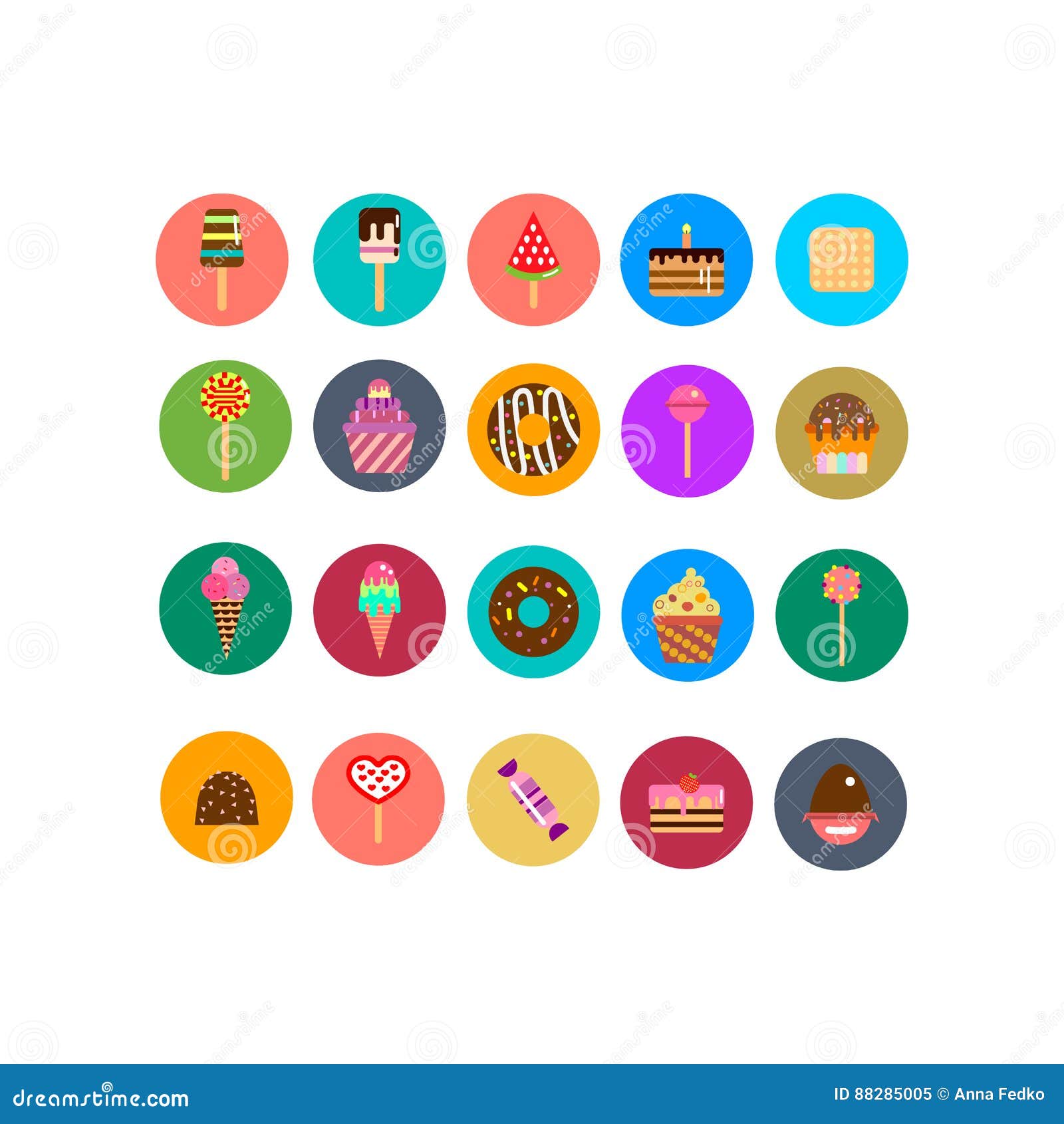Sweets Icons Set in Flat Style. Food Set Stock Vector - Illustration of ...