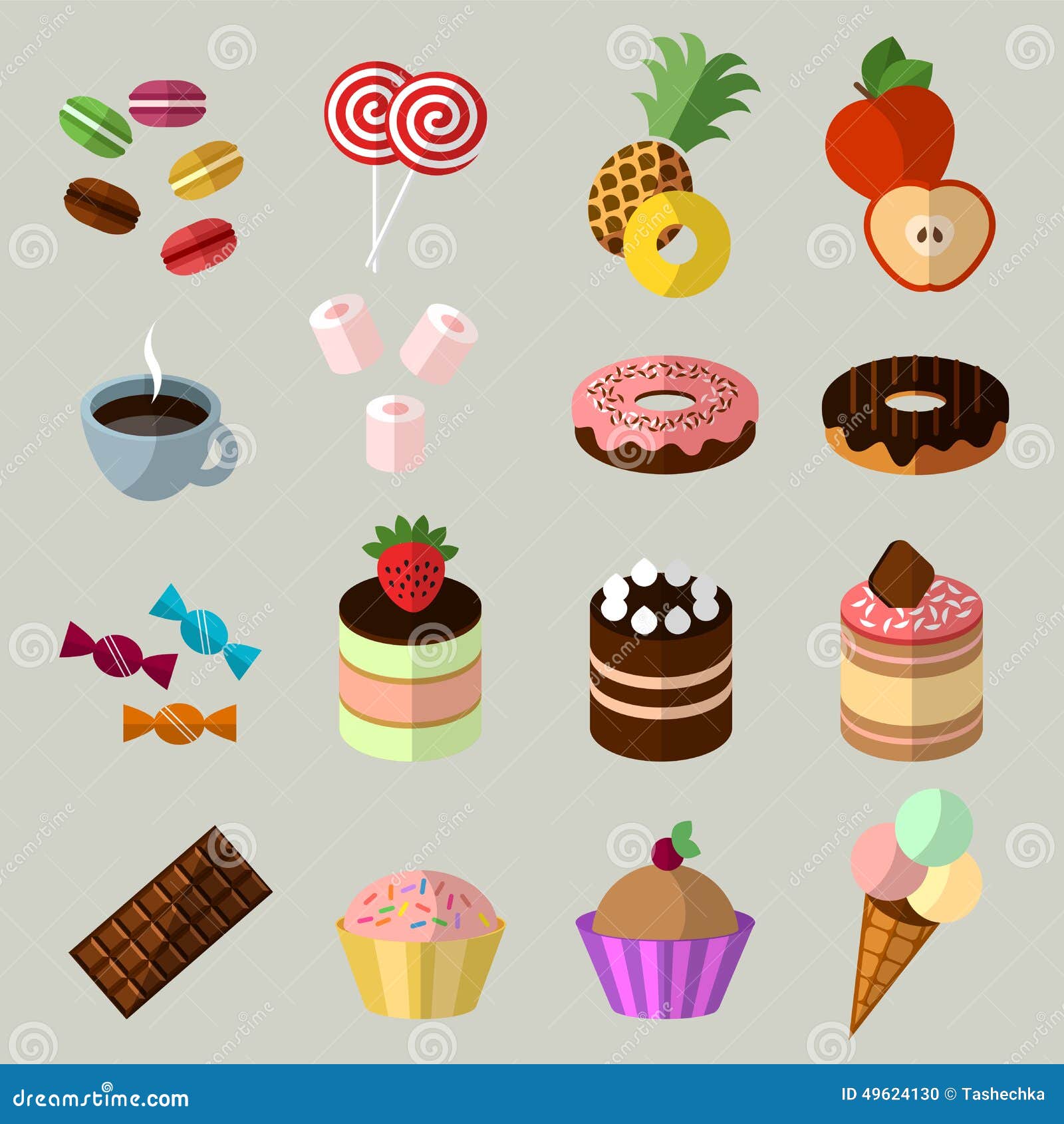 Sweets Icons Set in Flat Style Stock Vector - Illustration of chocolate ...