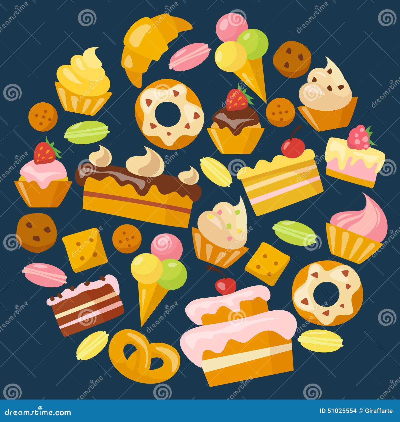 Sweets Icons Set in Flat Style Stock Vector - Illustration of cookie ...