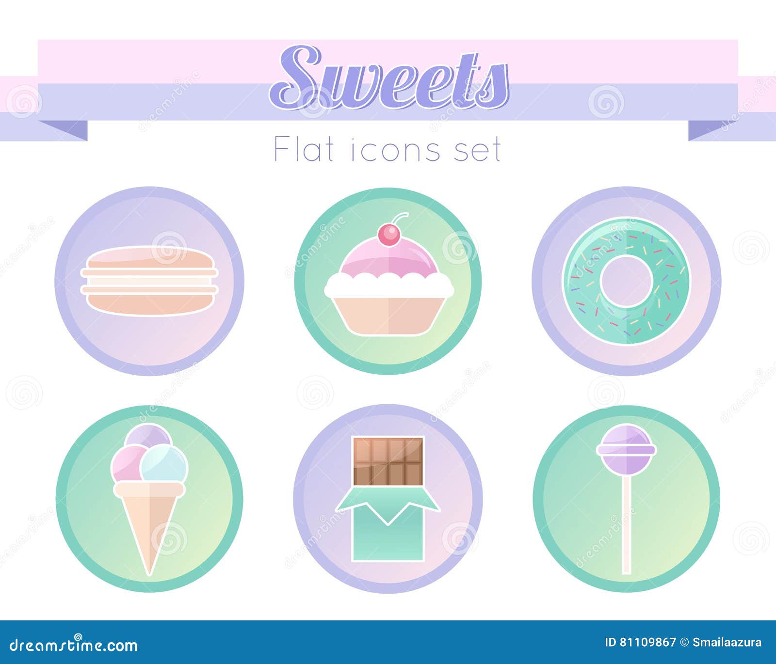 Sweets Icons Set in Flat Style Stock Vector - Illustration of macaroon ...