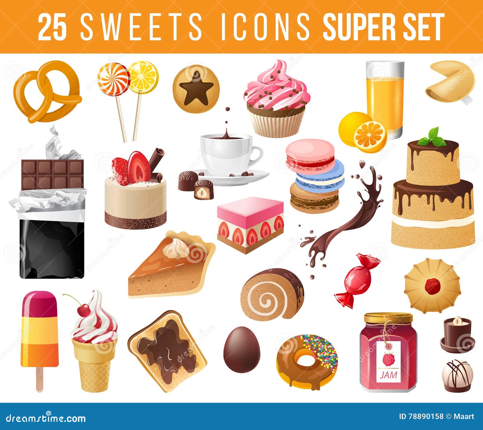 Sweets icons set stock vector. Illustration of glazed - 78890158