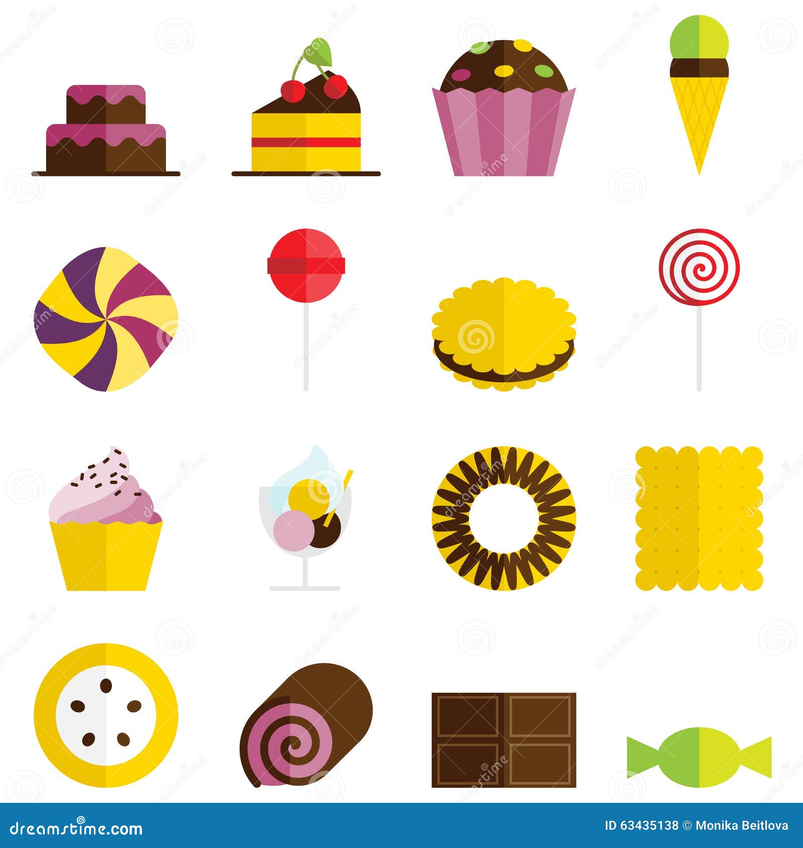 Sweets icons stock vector. Illustration of cupcake, flat - 63435138