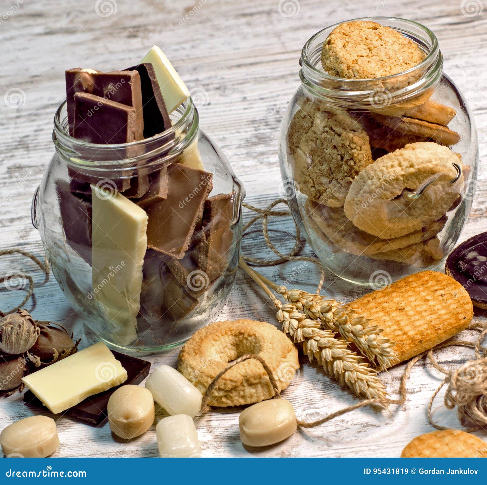 Sweets in Jar on Rustic Table Stock Image - Image of pile, enjoyment ...