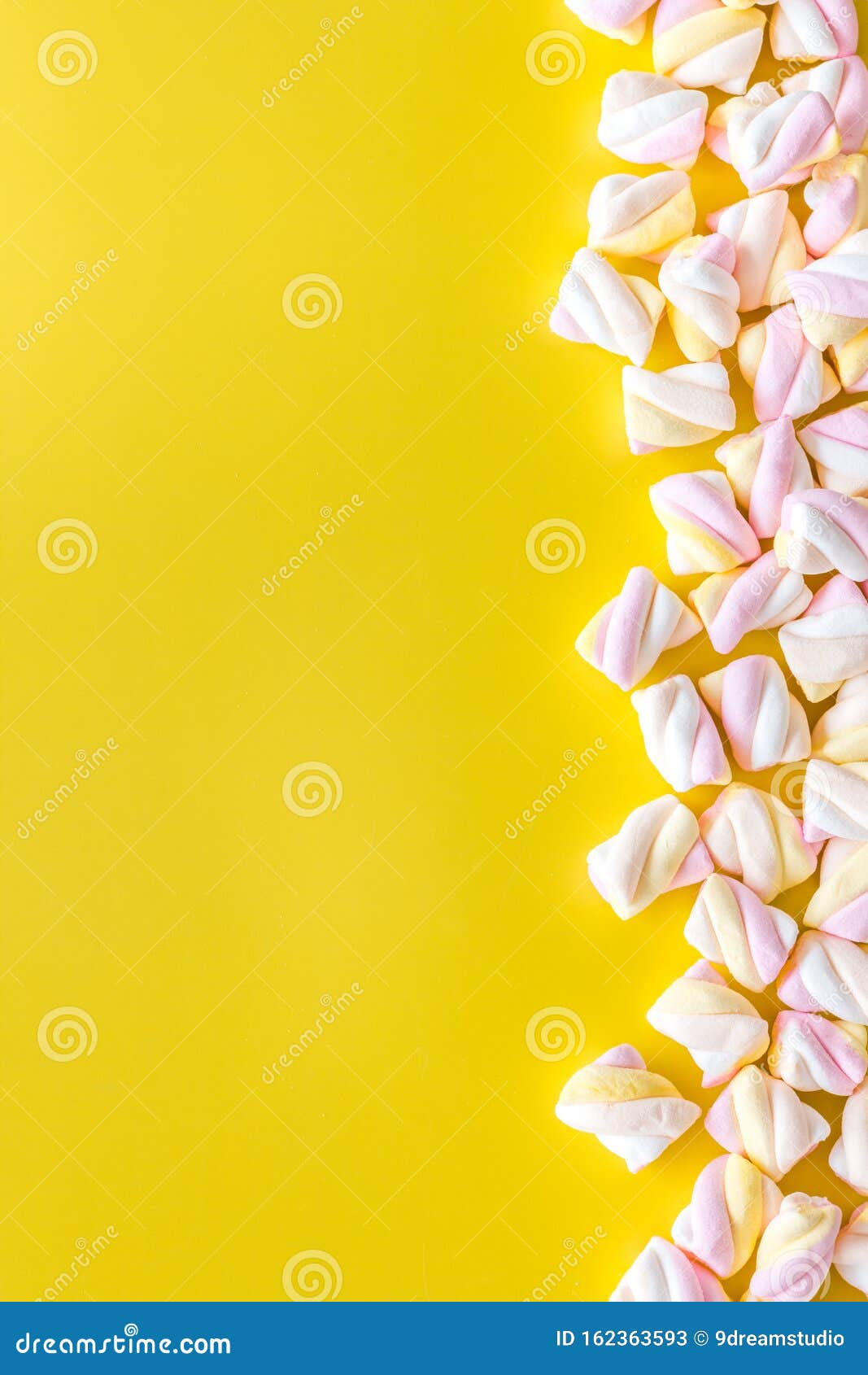 Sweets. Marshmallows Frame on Yellow Background Top View Copy Space ...