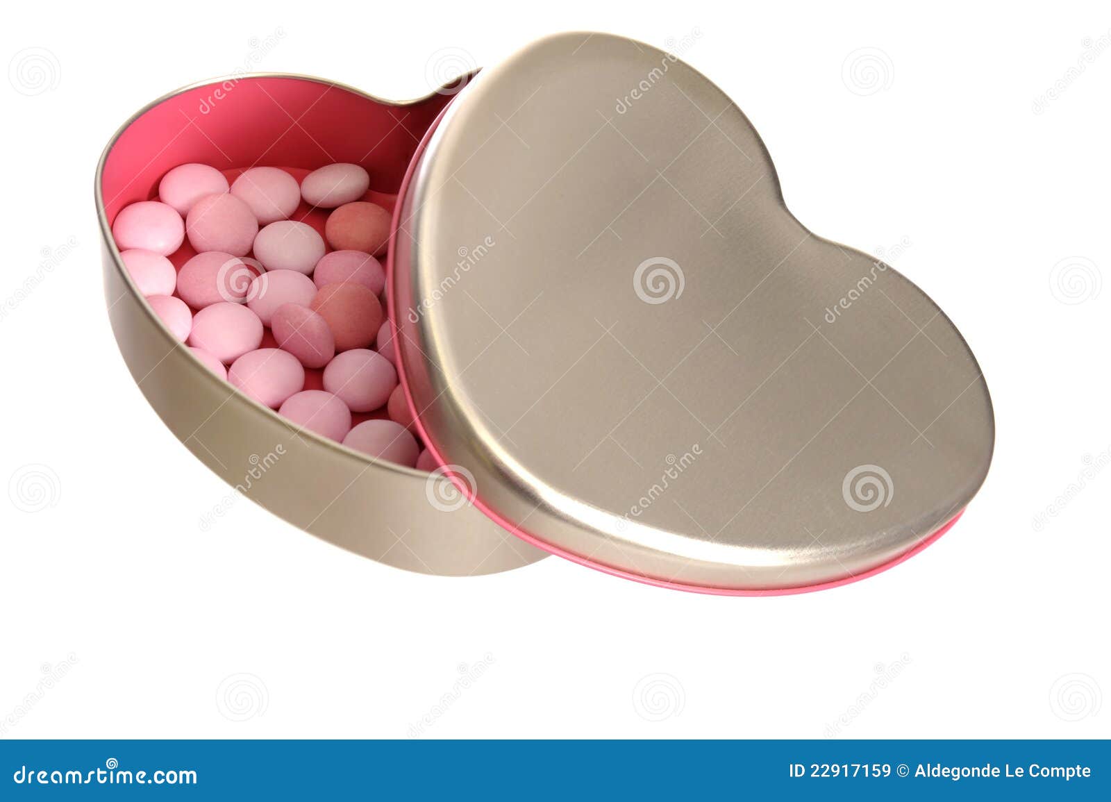 Sweets in an Open Silver Heart Shaped Box Stock Image - Image of ...