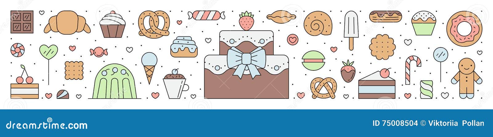 Sweets Outline Horizontal Vector Illustration. Simple Design. Stock ...