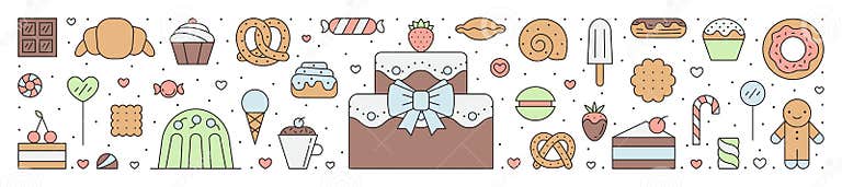 Sweets Outline Horizontal Vector Illustration. Simple Design. Stock ...