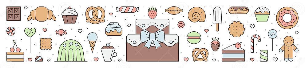 Sweets Outline Horizontal Vector Illustration. Simple Design. Stock ...
