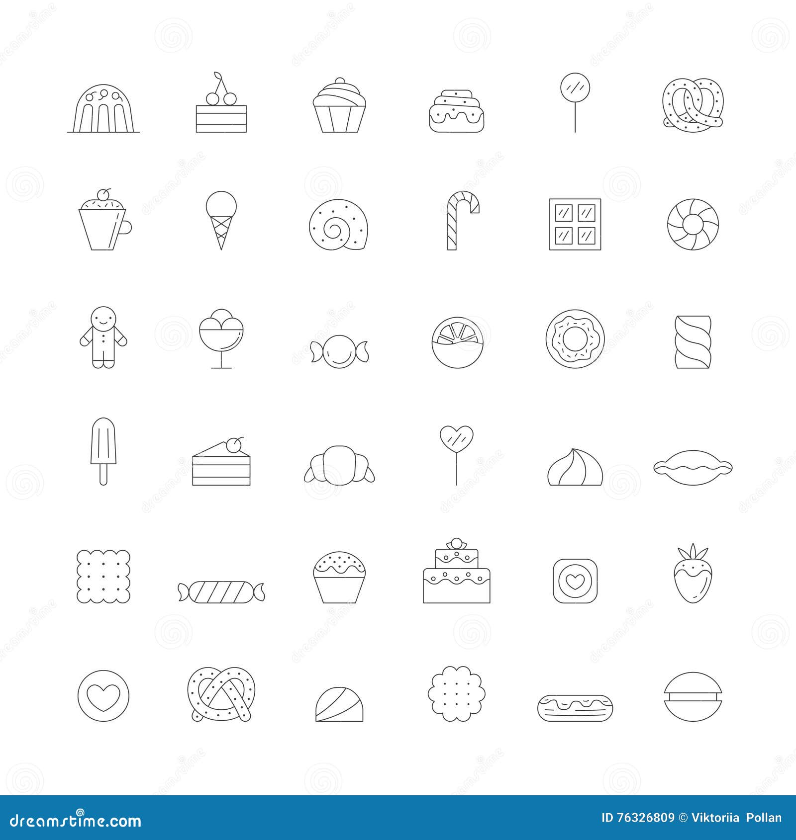 Sweets Outline Icon Big Vector Set. Simple Design. Stock Vector ...