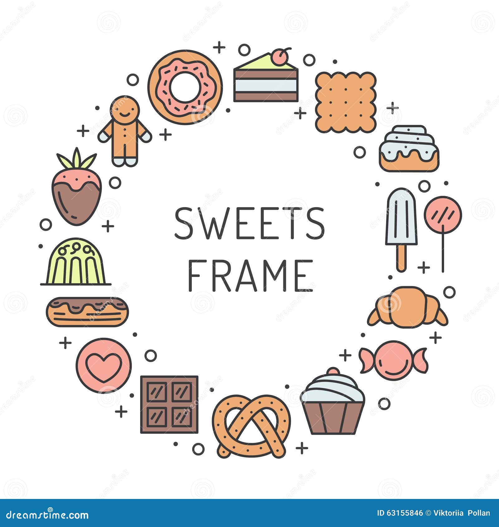 Sweets Outline Multicolored Circle Frame. Modern Minimalistic Design ...