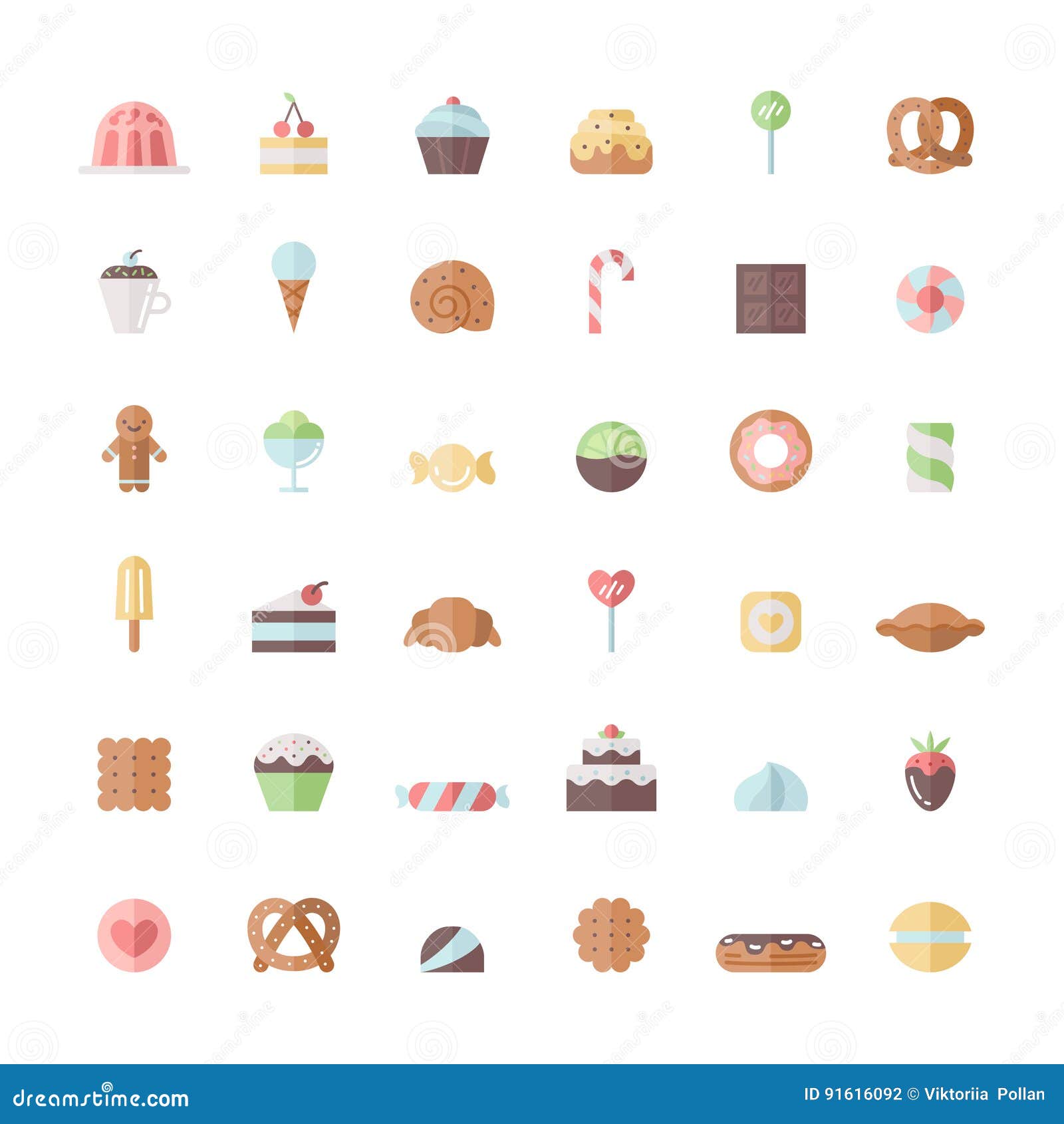 Sweets and Pastries Flat Icon Vector Set. Stock Vector - Illustration ...