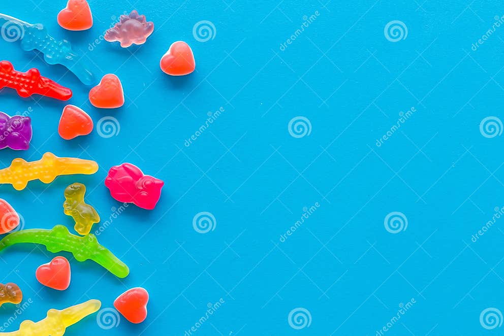 Sweets Pattern on Blue Background Top View Copyspace Stock Image ...