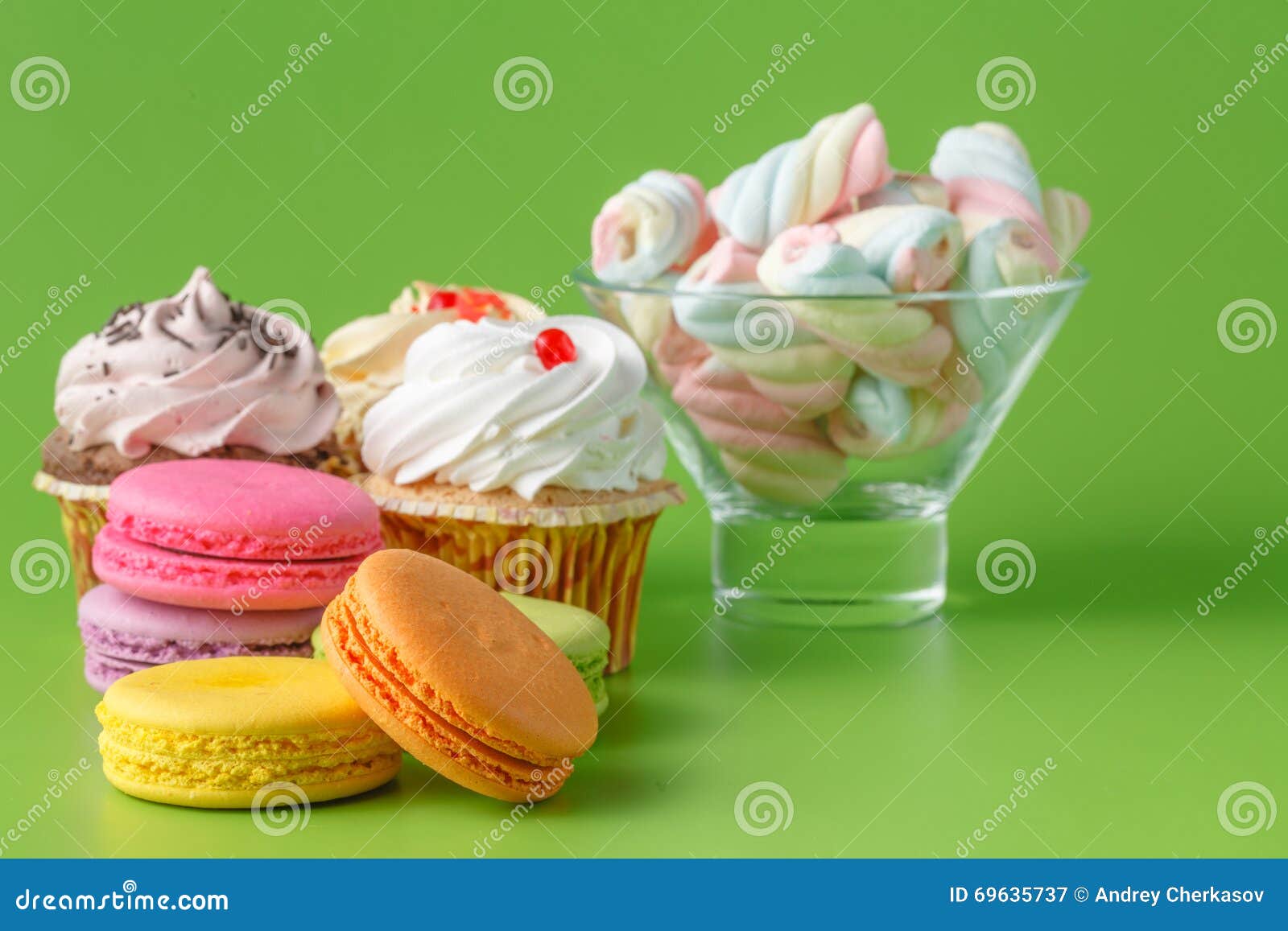 Sweets on Plain Green Background Stock Image - Image of background ...