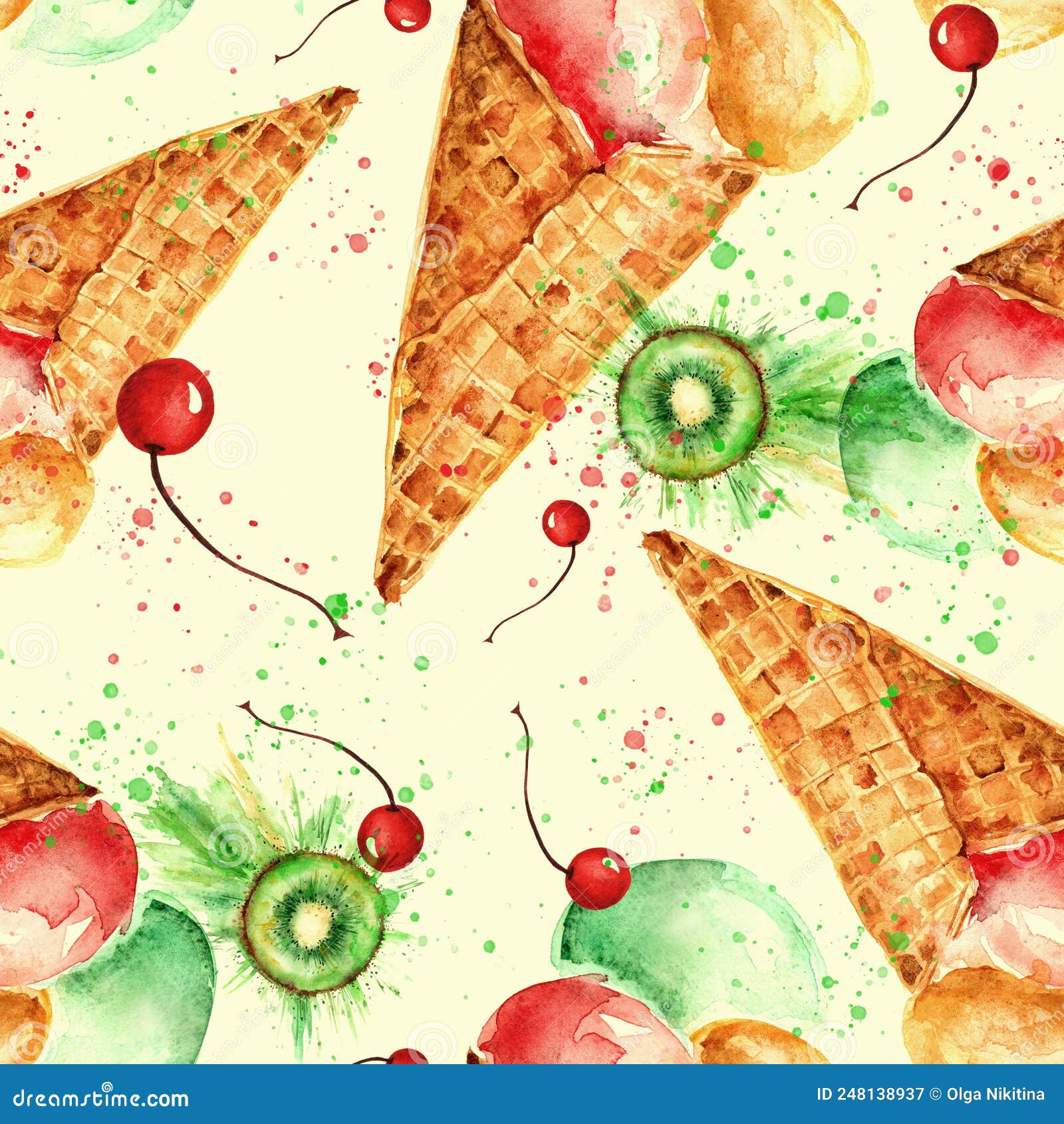 Sweets Popsicles In A Waffle Cone Seamless Vintage Ice Cream