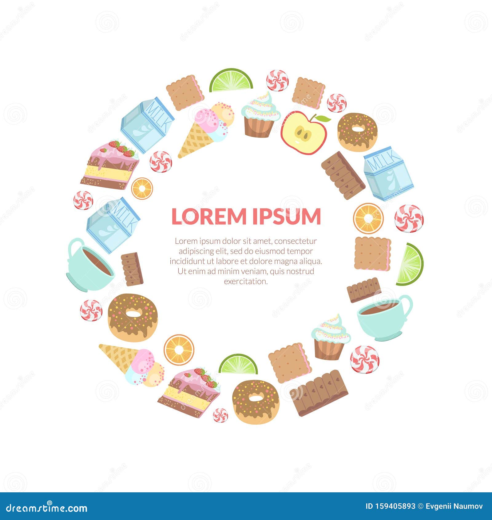 Sweets Round Frame, Candy, Cake, Donut, Cup of Tea, Cookie, Teatime ...