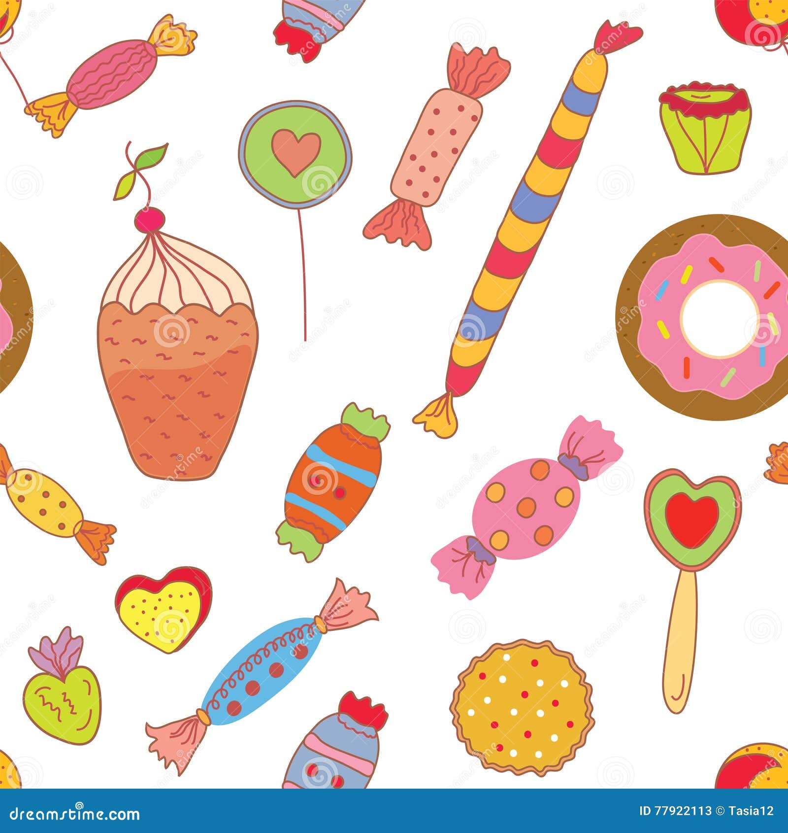 Sweets Seamless Pattern with Candies and Cookies Stock Vector ...