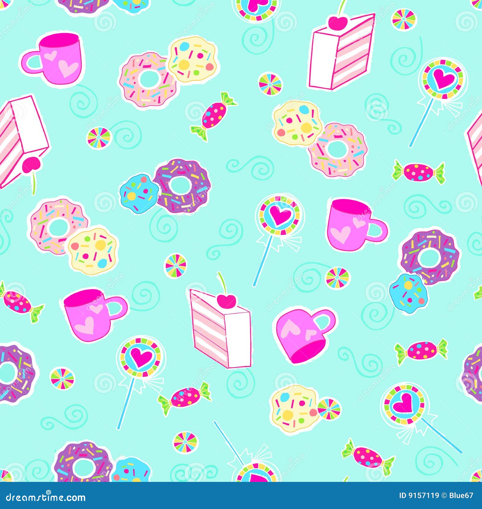 Sweets Seamless Pattern With Cupcake, Lollipop And Chupa Chups Stock ...