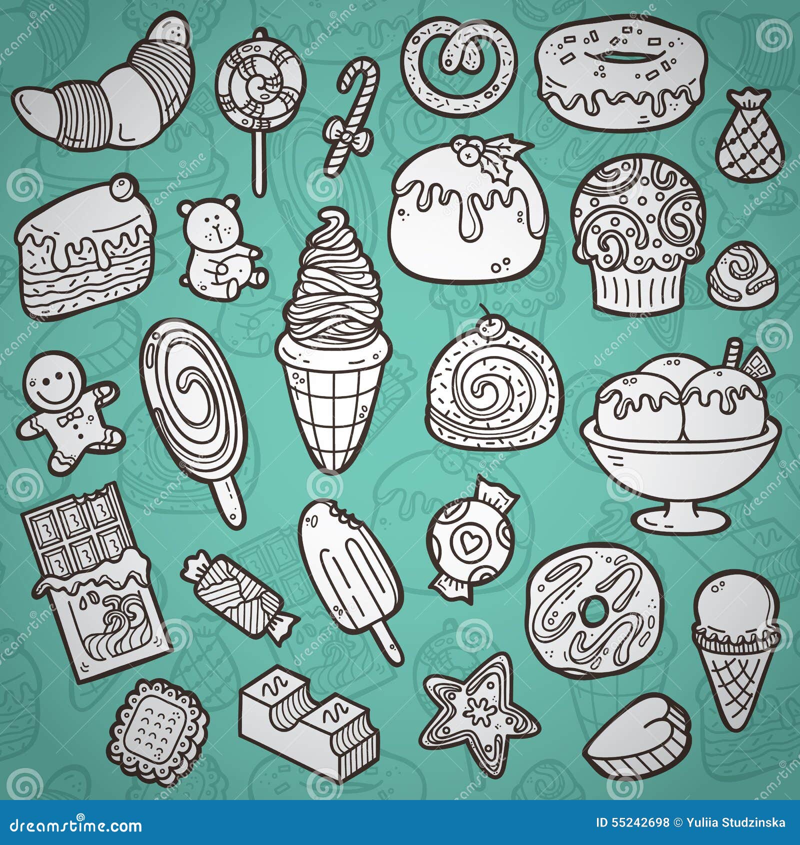 Sweets set. stock vector. Illustration of doodle, childhood - 55242698