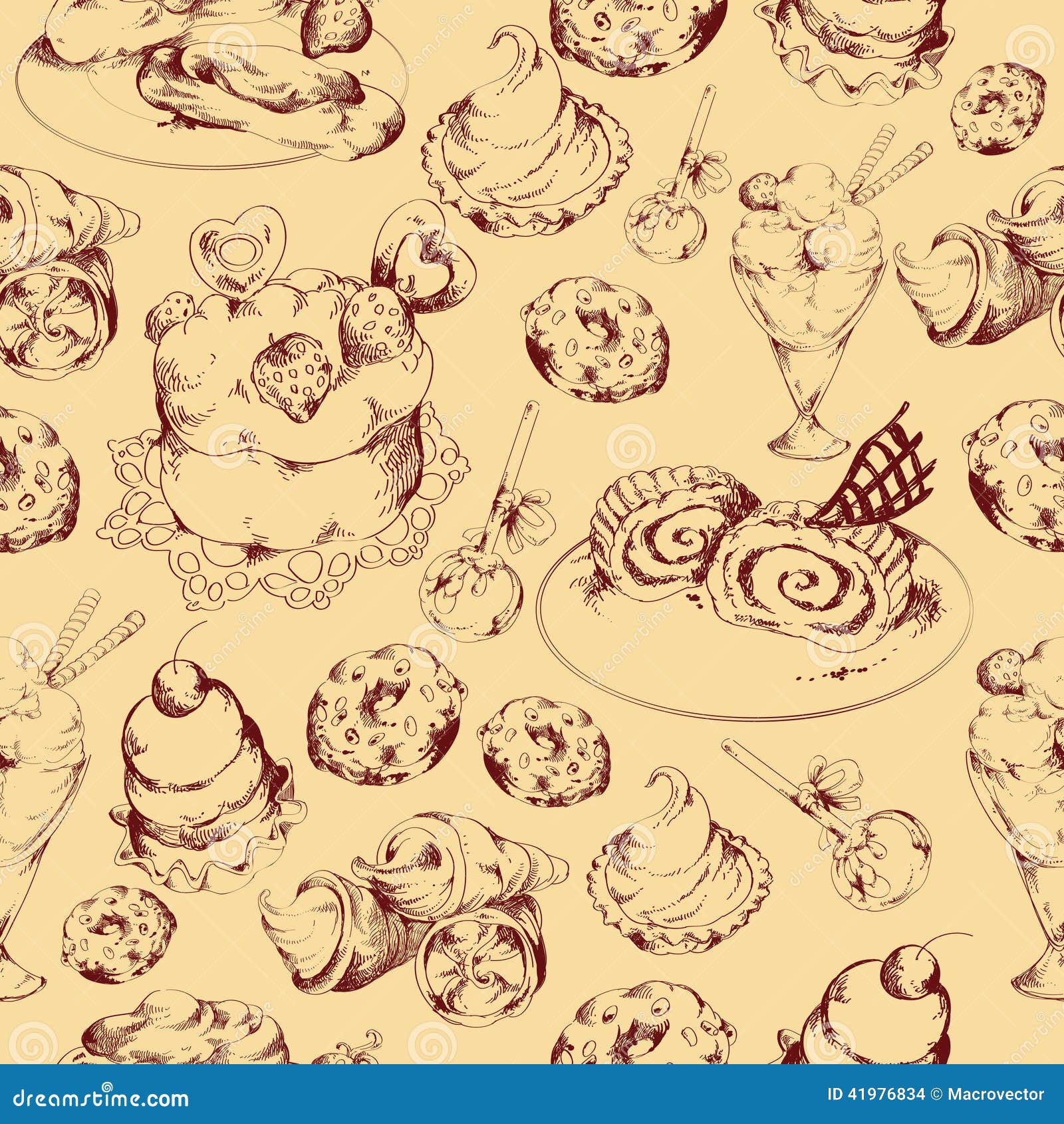 Sweets Sketch Seamless Pattern Stock Vector - Illustration of roll ...
