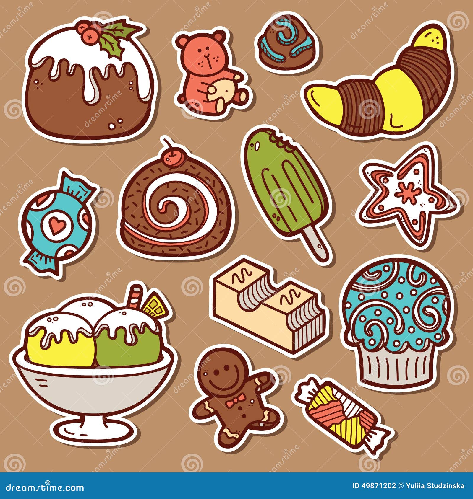 Sweets stickers set. stock vector. Illustration of collection - 49871202