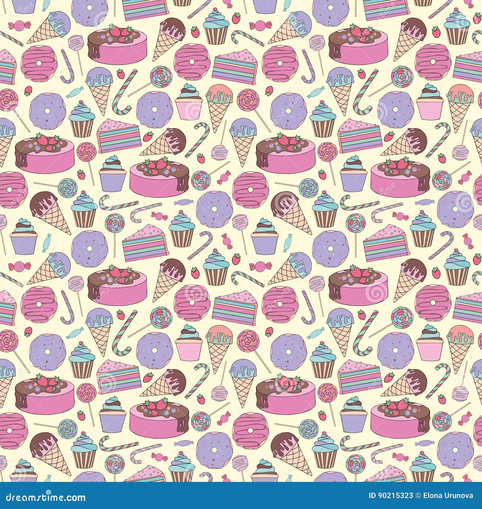 Sweets. Stylized Cute Vector Seamless Pattern Stock Vector ...