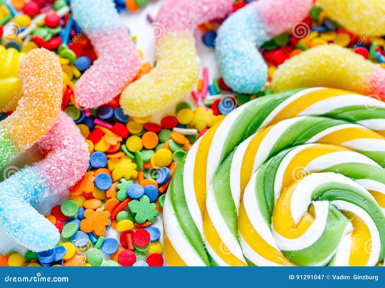 Sweets and Sugar Candies on Abstract Background Pattern Stock Image ...