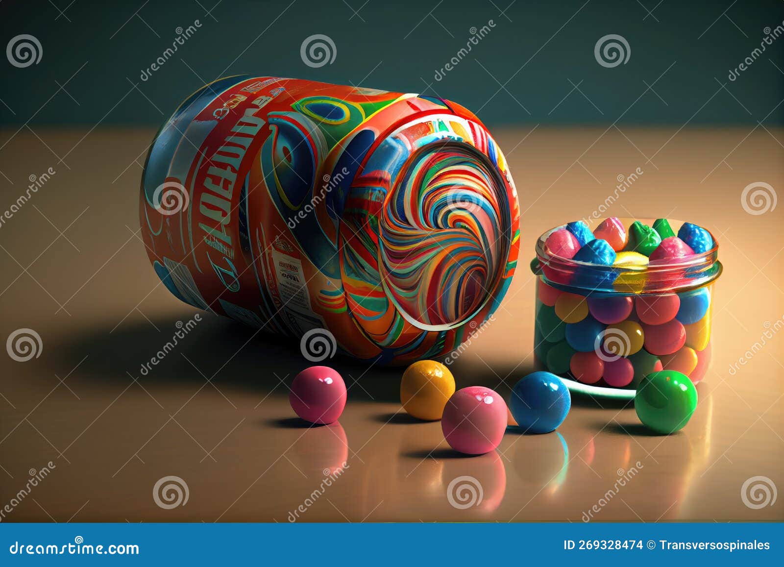 Sweets On Table, Candy Can On Desk. Generative Ai Colorful Design Stock ...