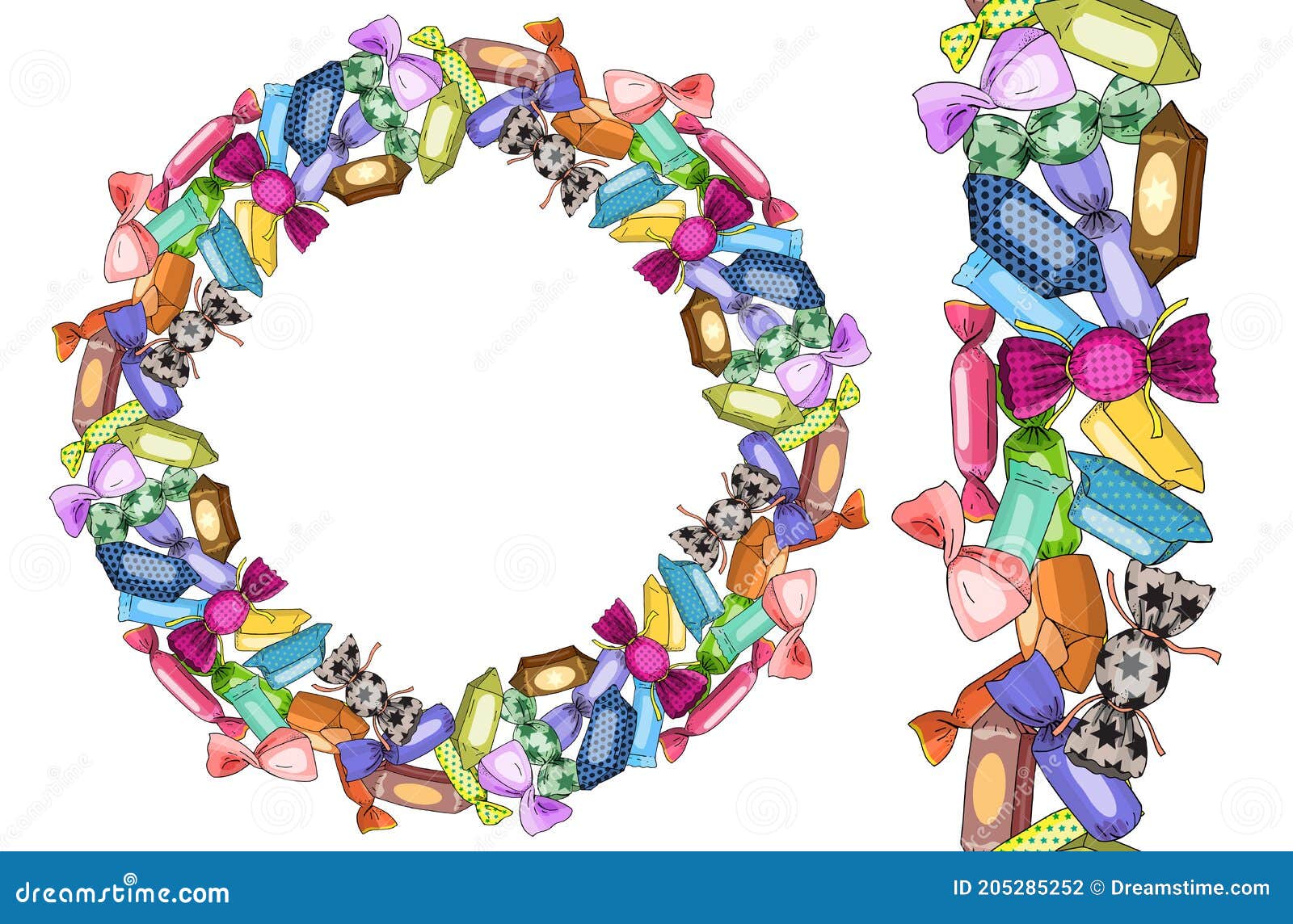 Sweets Template and Endless Border. Colorful Candy Pattern Stock ...