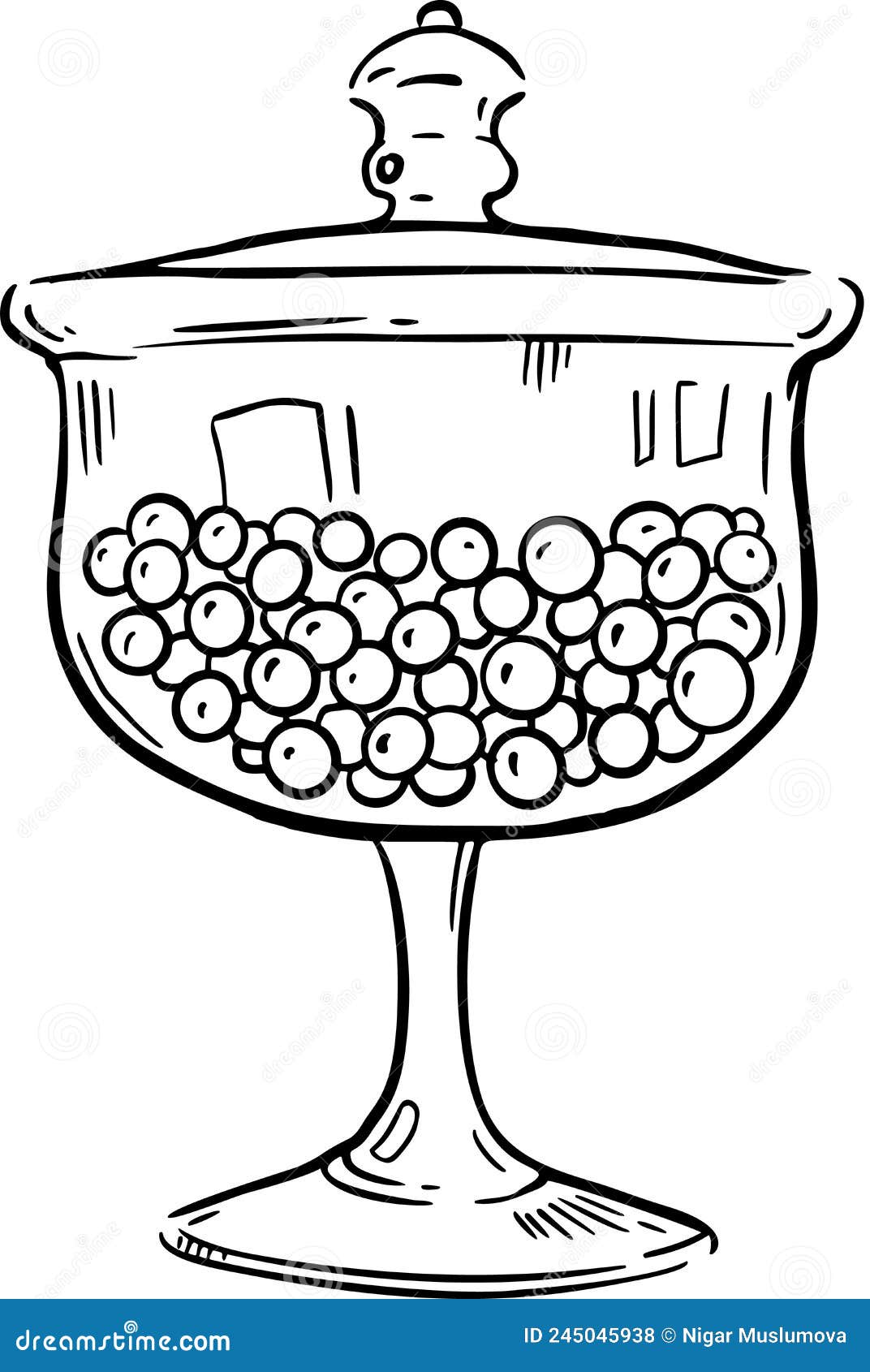 Sweets in a Transparent Bowl, Hand Draw Vector Illustration Art Stock ...