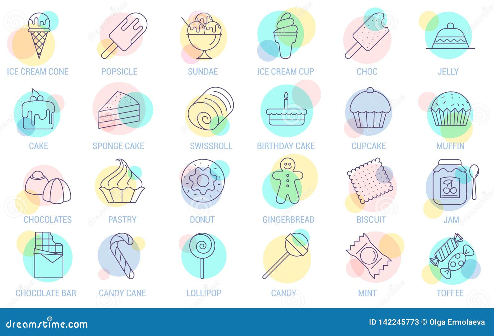 Sweets vector icon set stock vector. Illustration of pastry - 142245773