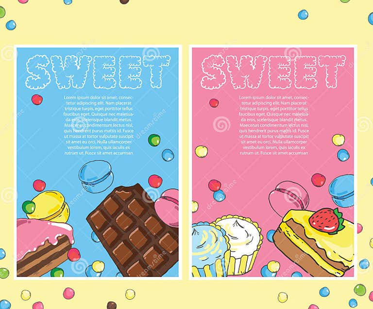 Sweets on Yellow Background. Template Flyers. Design Stock Vector ...
