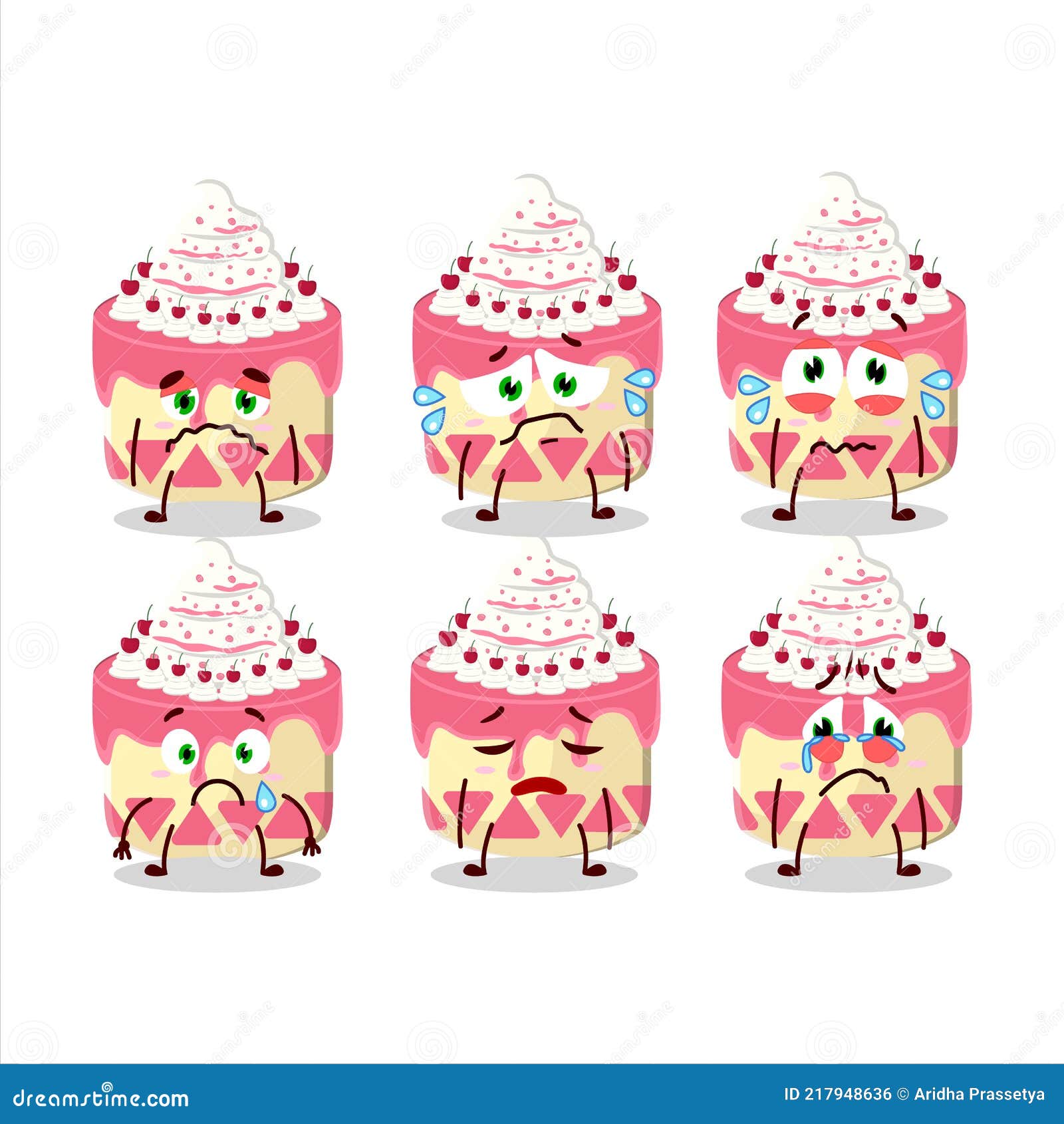 Sweety Cake Cherry Cartoon Character with Sad Expression Stock Vector ...