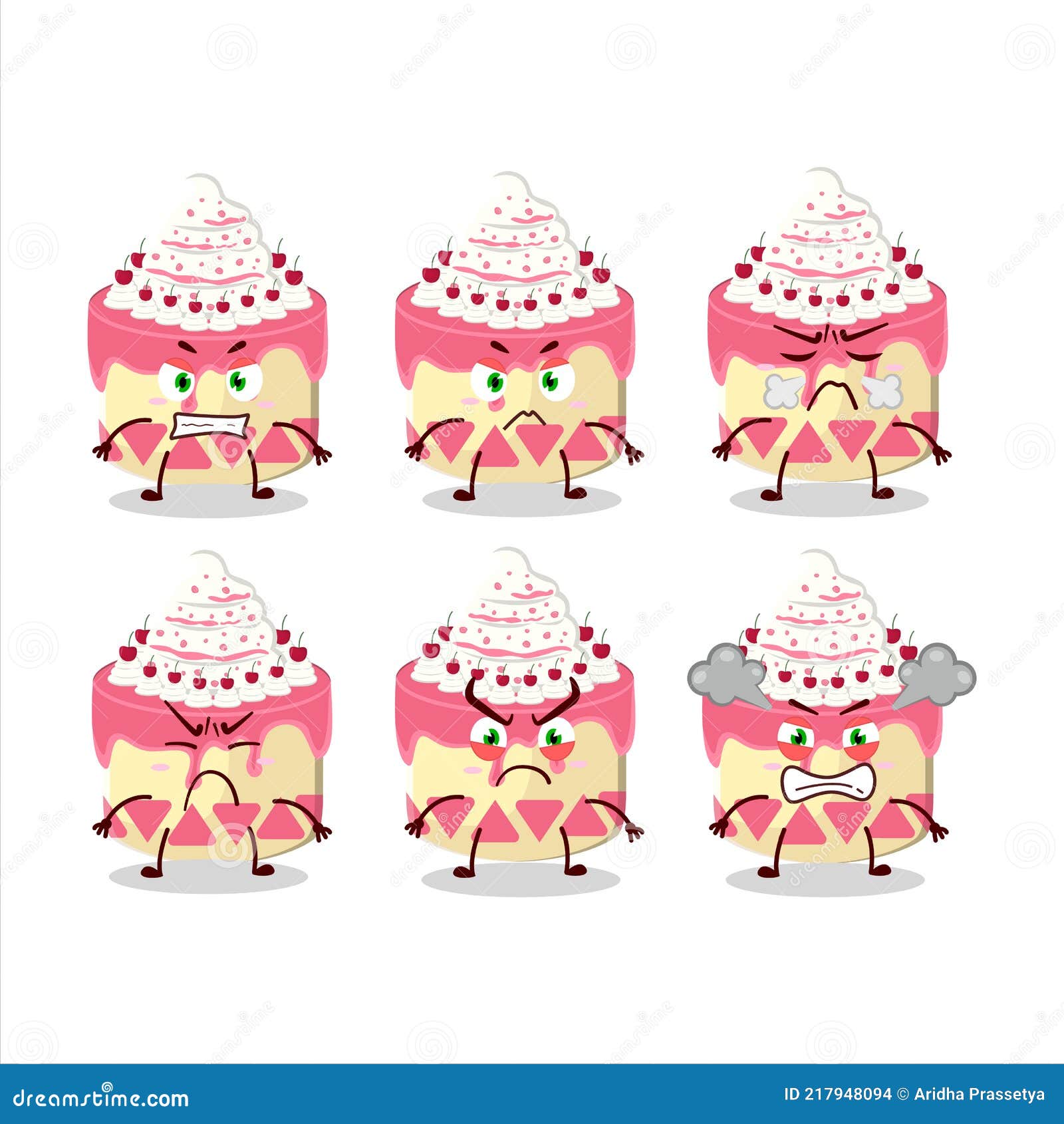 Sweety Cake Cherry Cartoon Character with Various Angry Expressions ...
