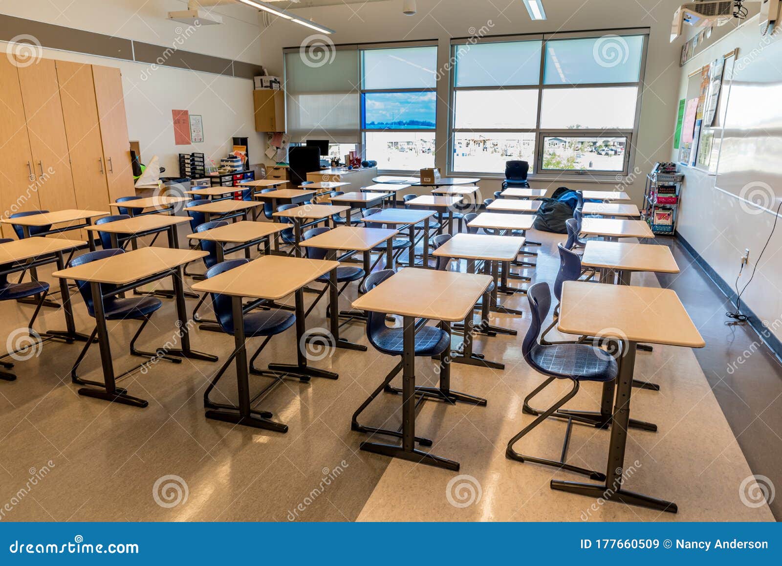 Empty School Classroom With Overturned Chairs In Rural School Editorial ...