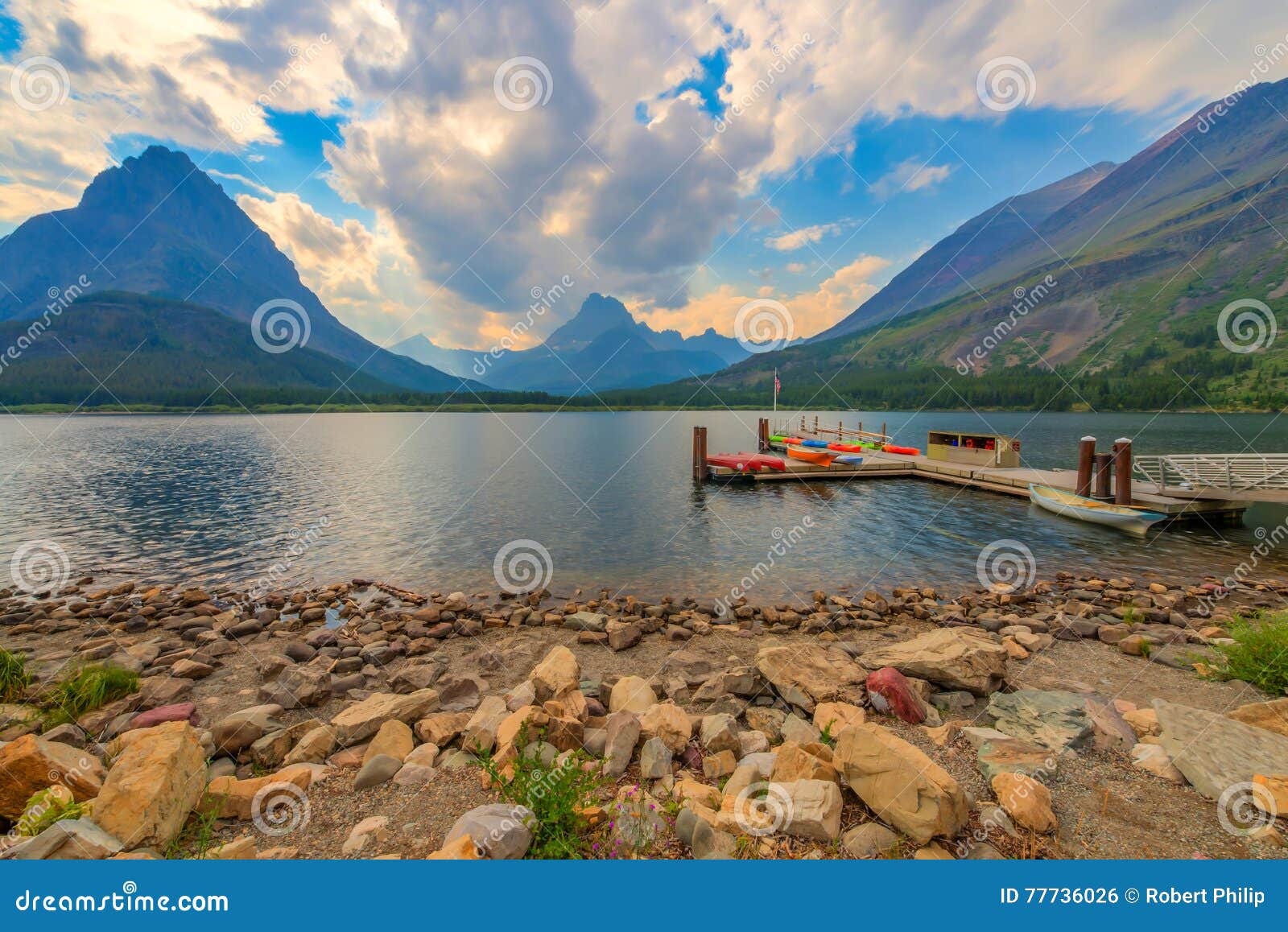 Swiftcurrent Lake Glacier National Park Stock Photo - Image of scenery ...