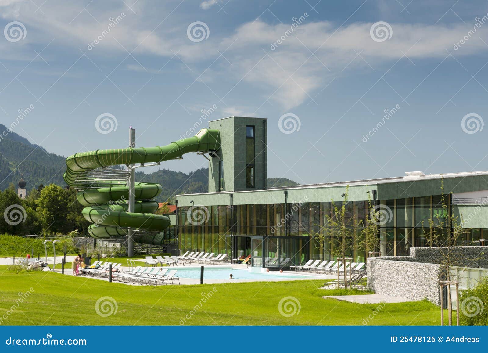 Swim Bath with Outdoor Pool and Water Slide Stock Photo - Image of ...