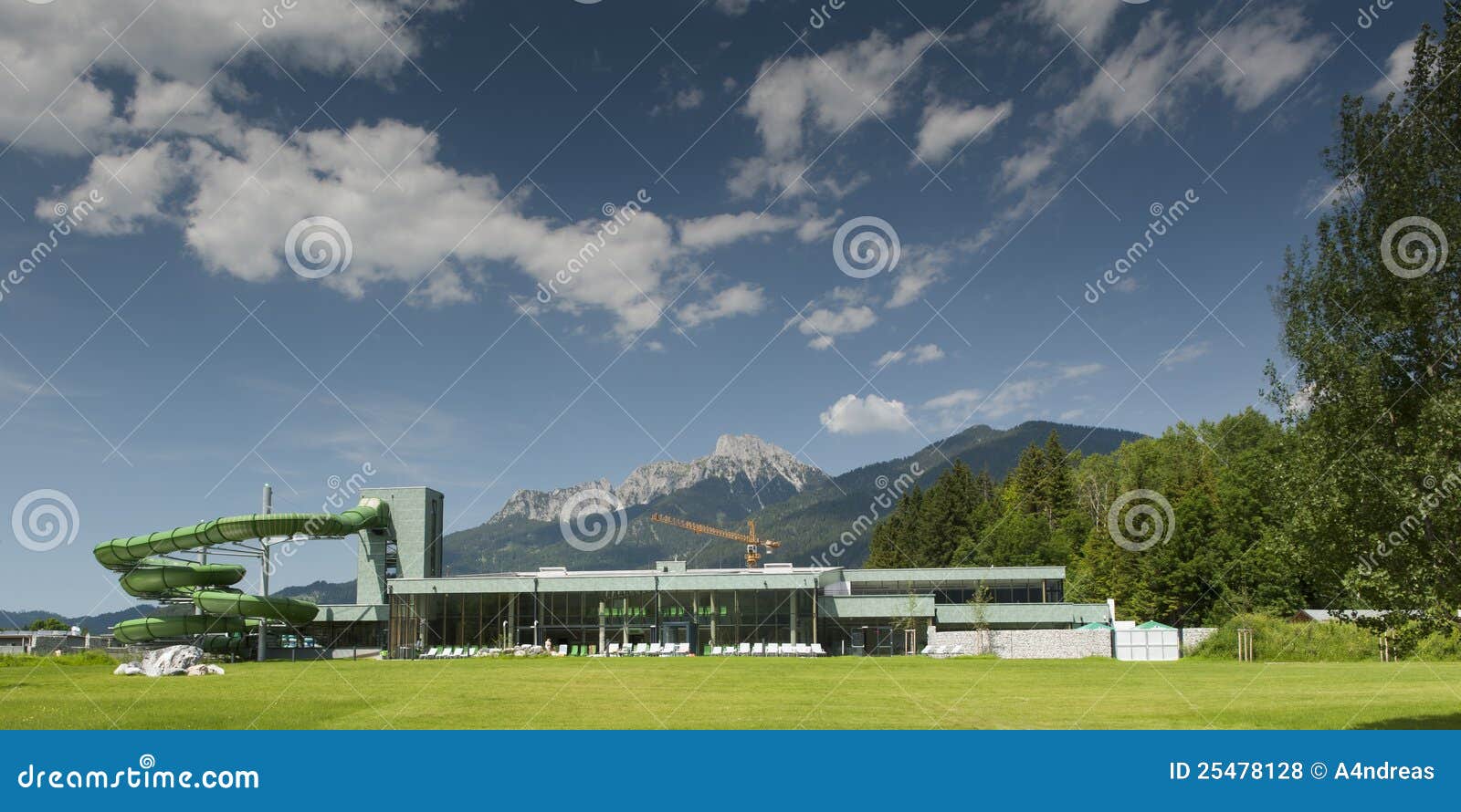 Swim Bath with Outdoor Pool and Water Slide Stock Photo - Image of bath ...