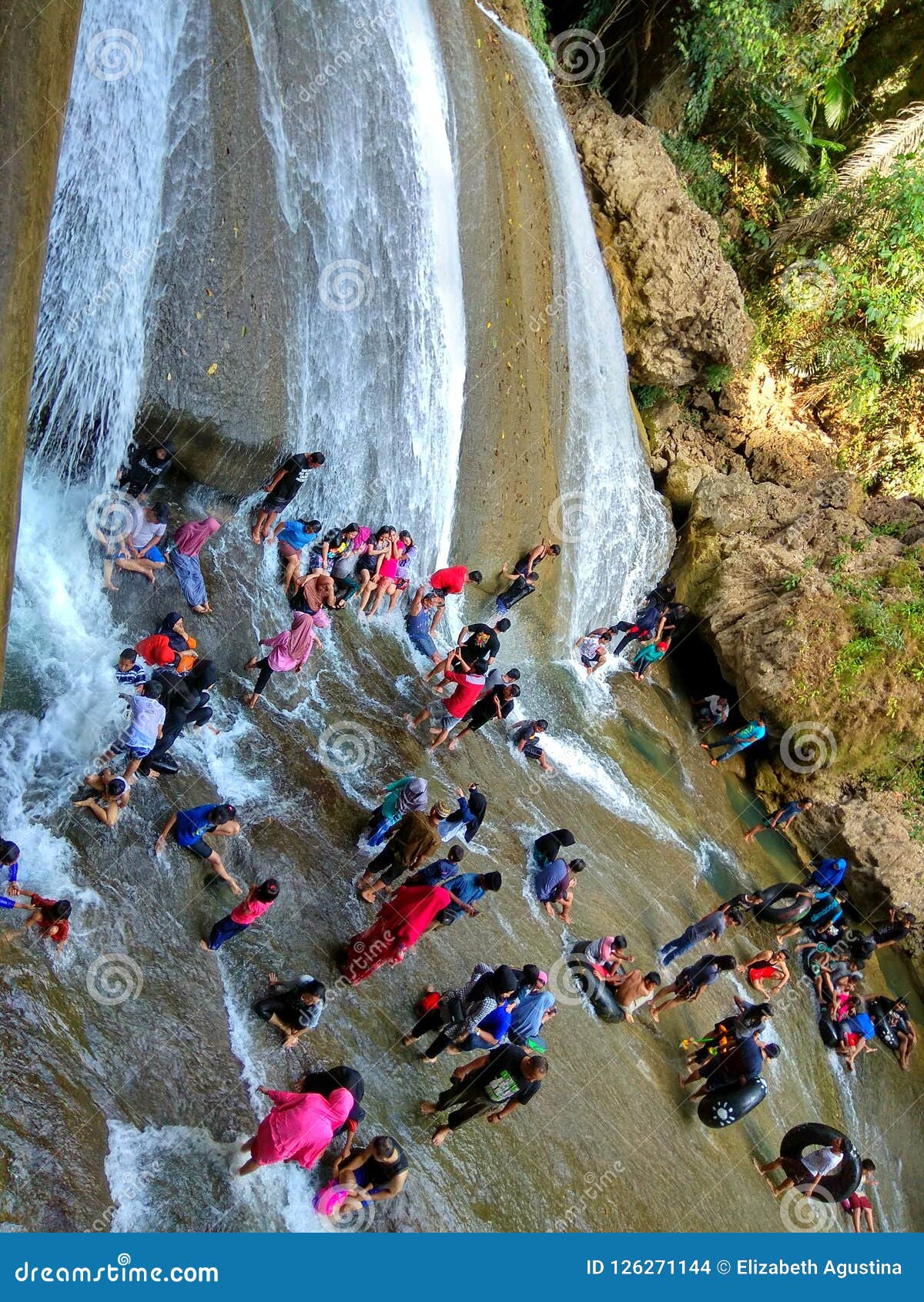Swim and Play Under Waterfall Editorial Stock Image - Image of swim ...