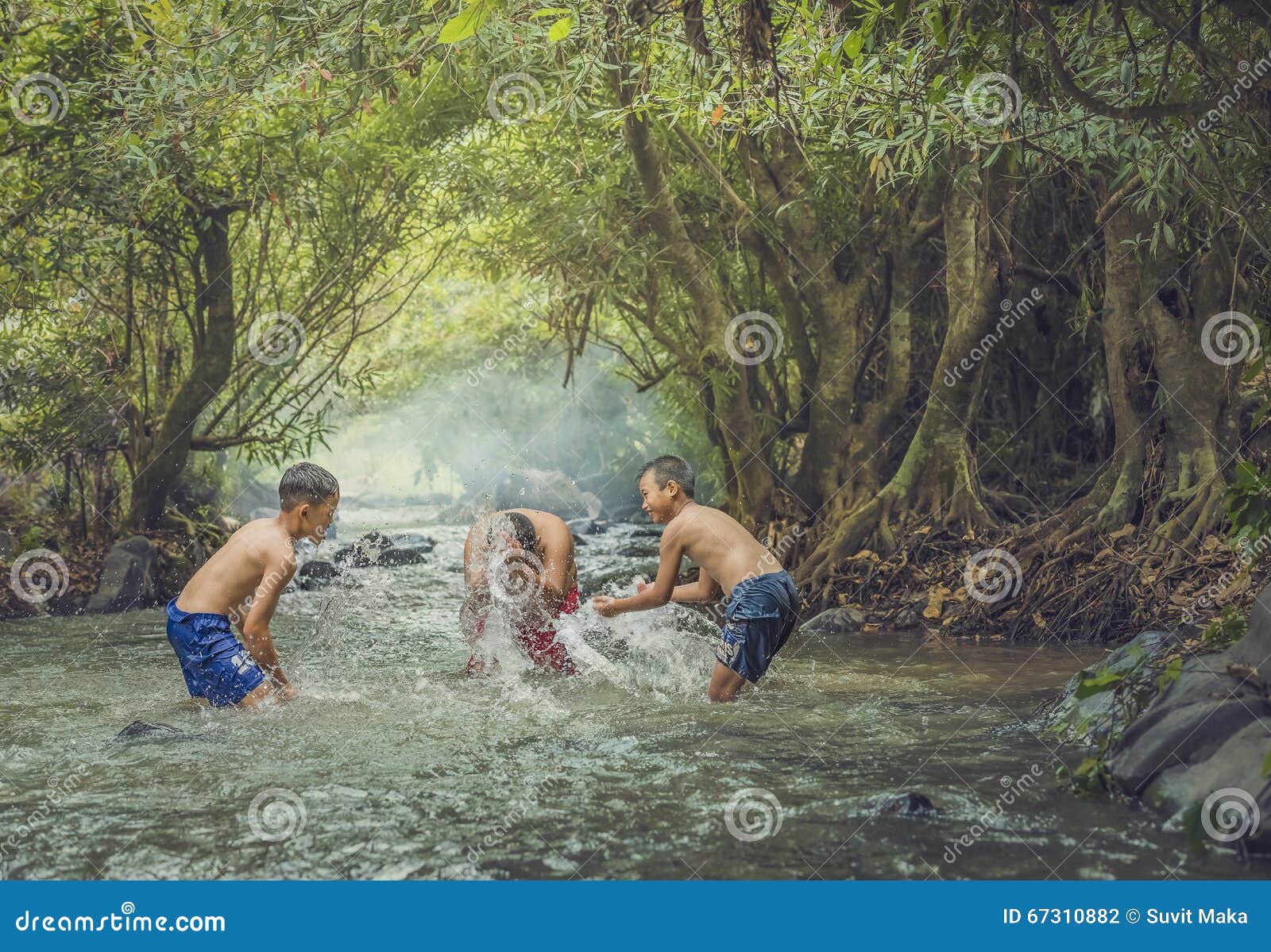 Swim in the stream stock photo. Image of childhood, beauty - 67310882