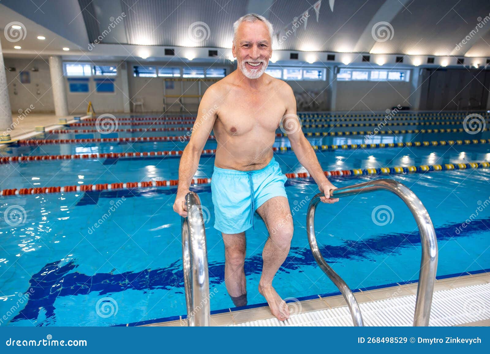 Bearded Gray-haired Man Getting Out of the Swimming Pool Stock Image ...