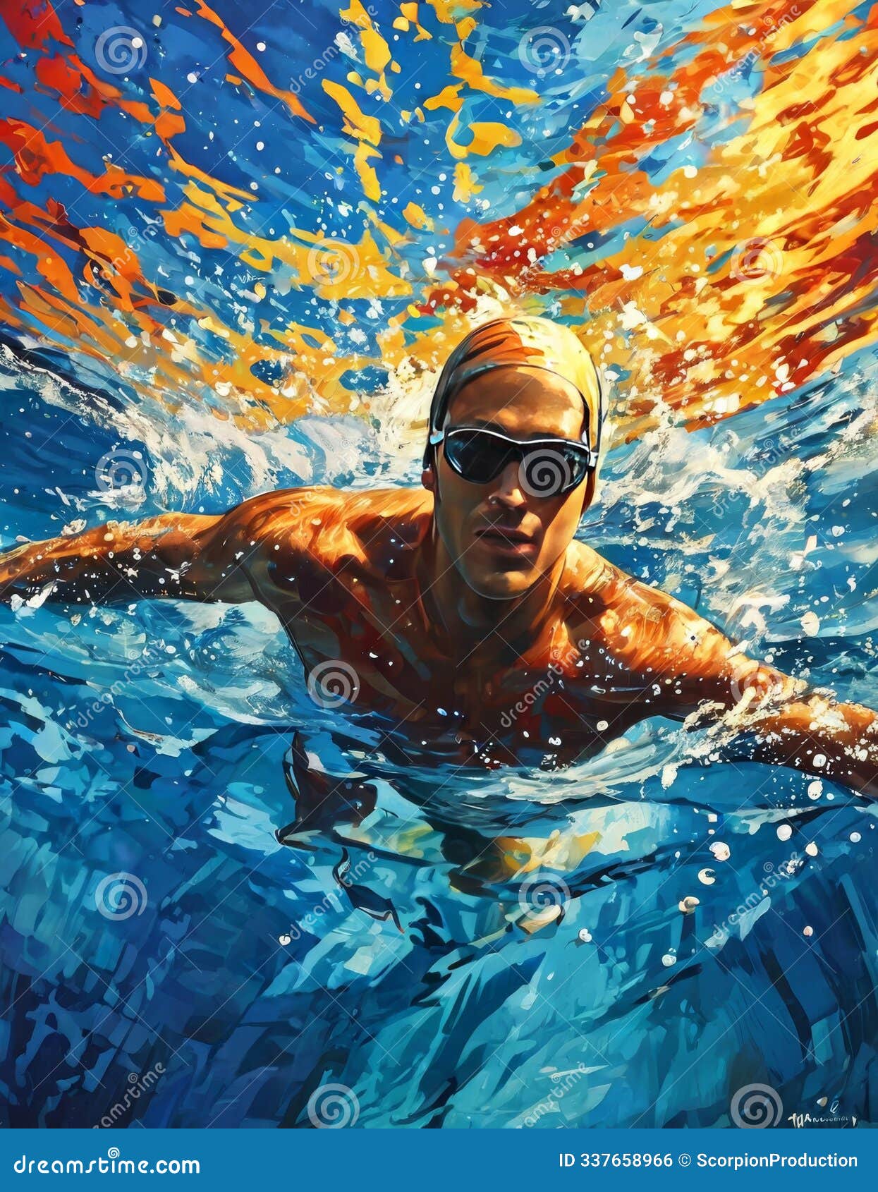Swimmer in Dynamic Splash of Water during Intense Swim Stock Photo ...
