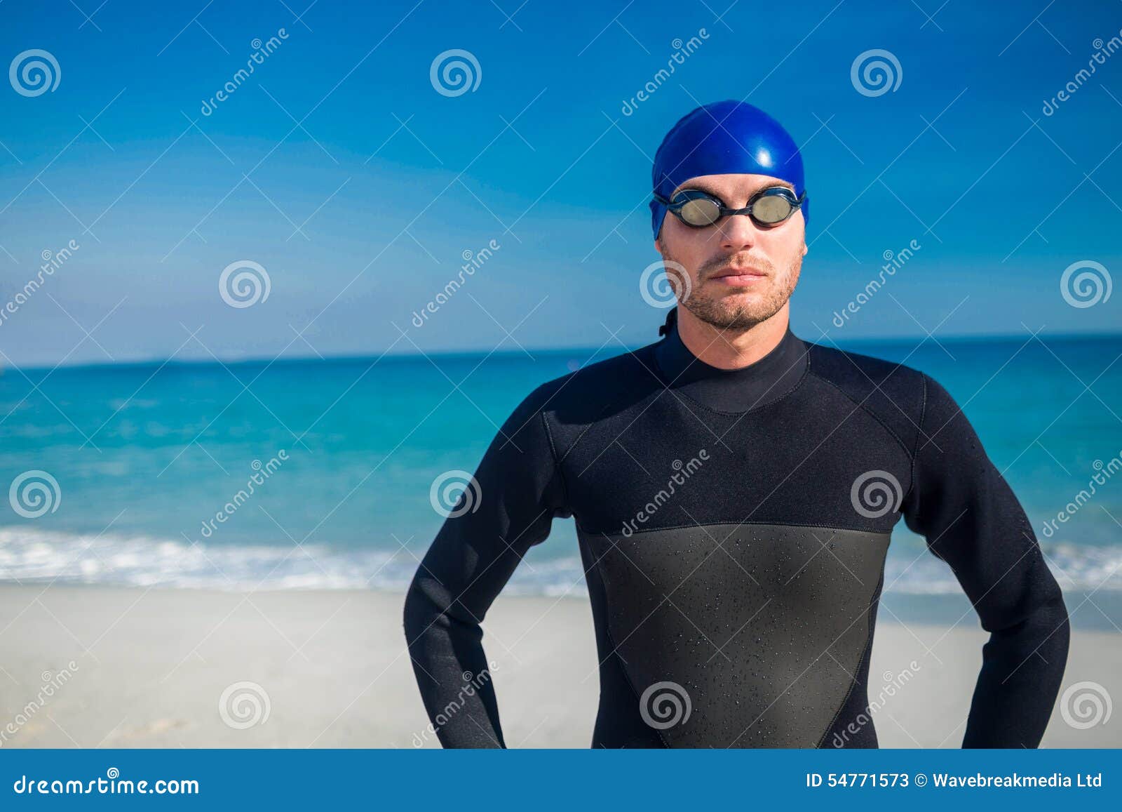 Swimmer Getting Ready at the Beach Stock Image - Image of concentrated ...