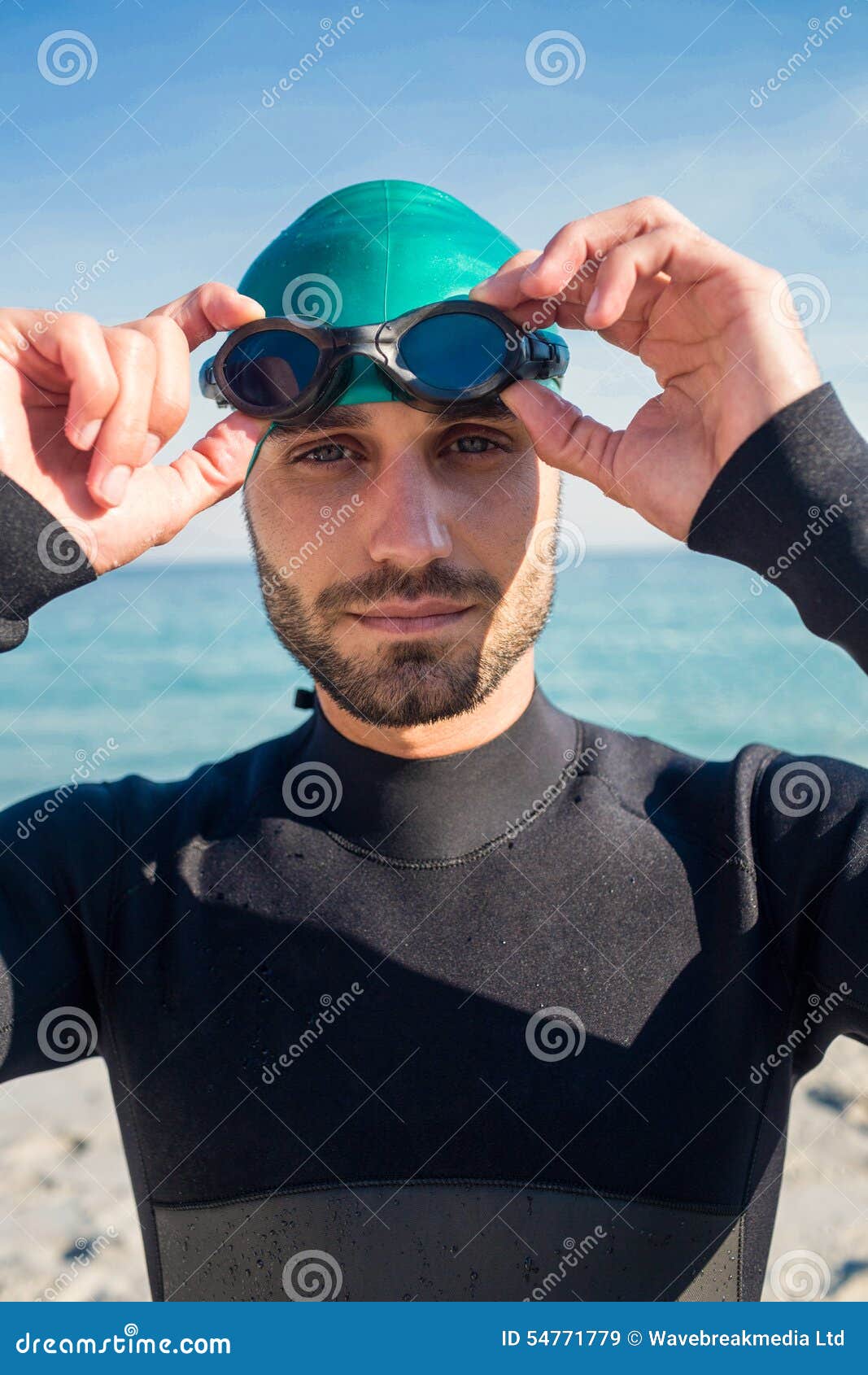 Swimmer Getting Ready at the Beach Stock Image - Image of goggles ...