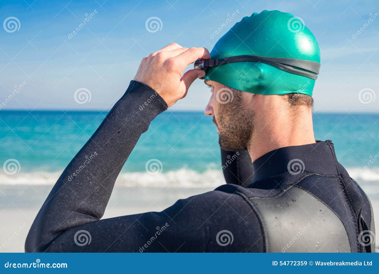 Swimmer Getting Ready at the Beach Stock Image - Image of sporty ...