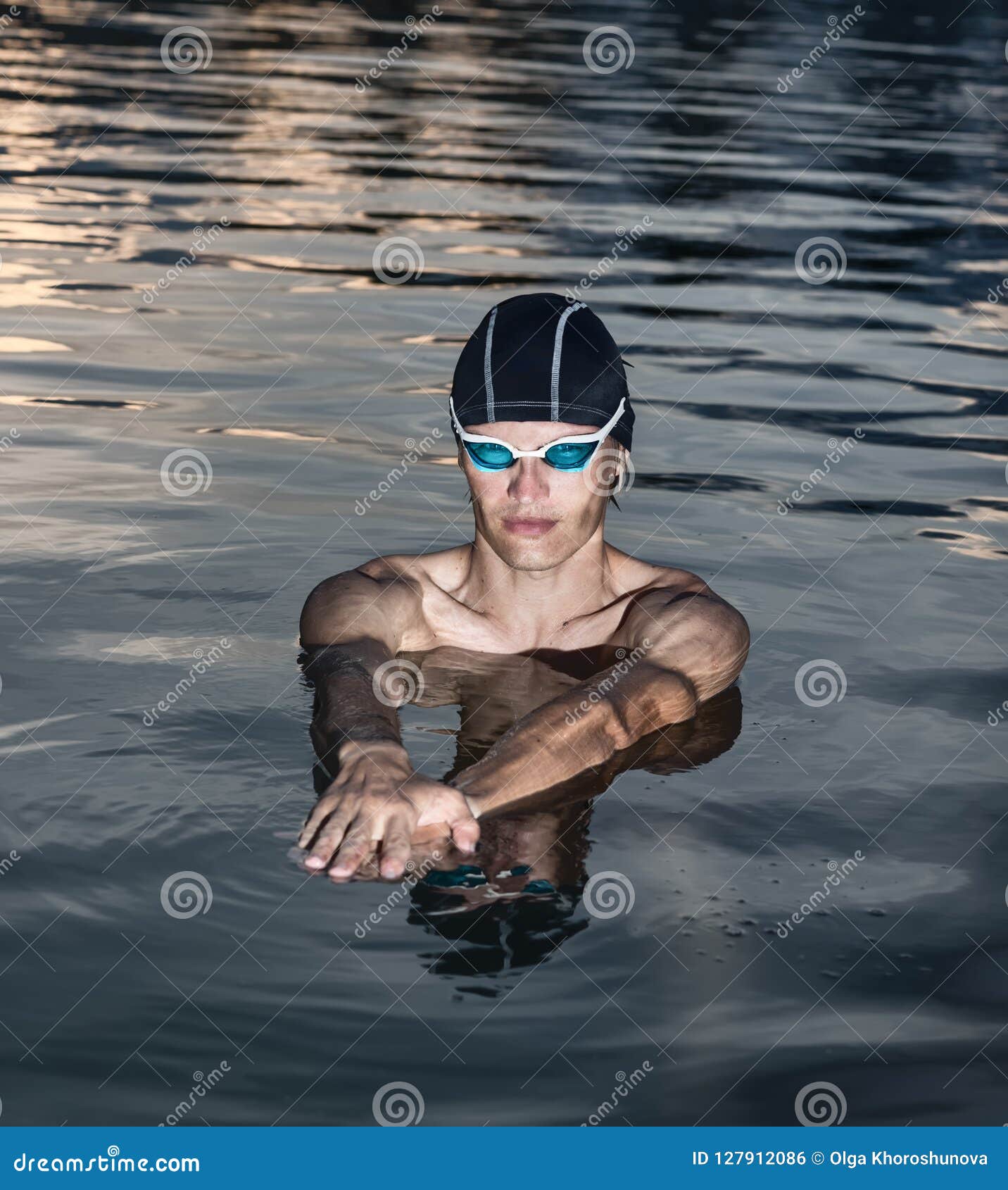 Swimmer model in a sea stock photo. Image of race, activity - 127912086
