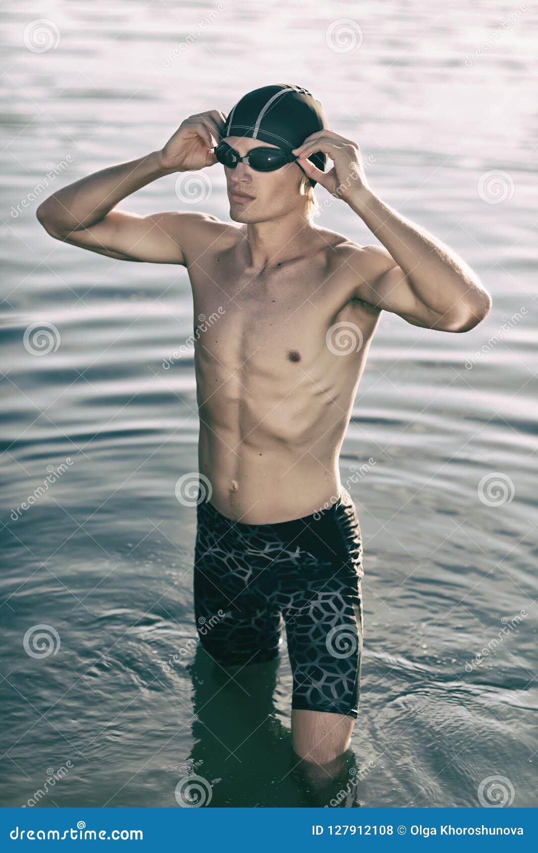 Swimmer model in a sea stock photo. Image of healthy - 127912108