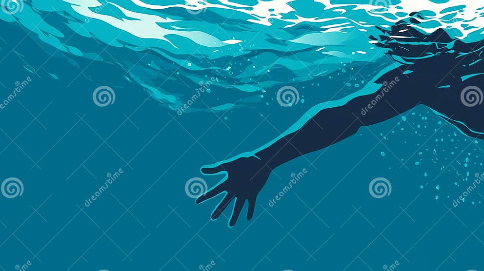 Swimmer Reaching for Surface in Deep Blue Water Stock Illustration ...
